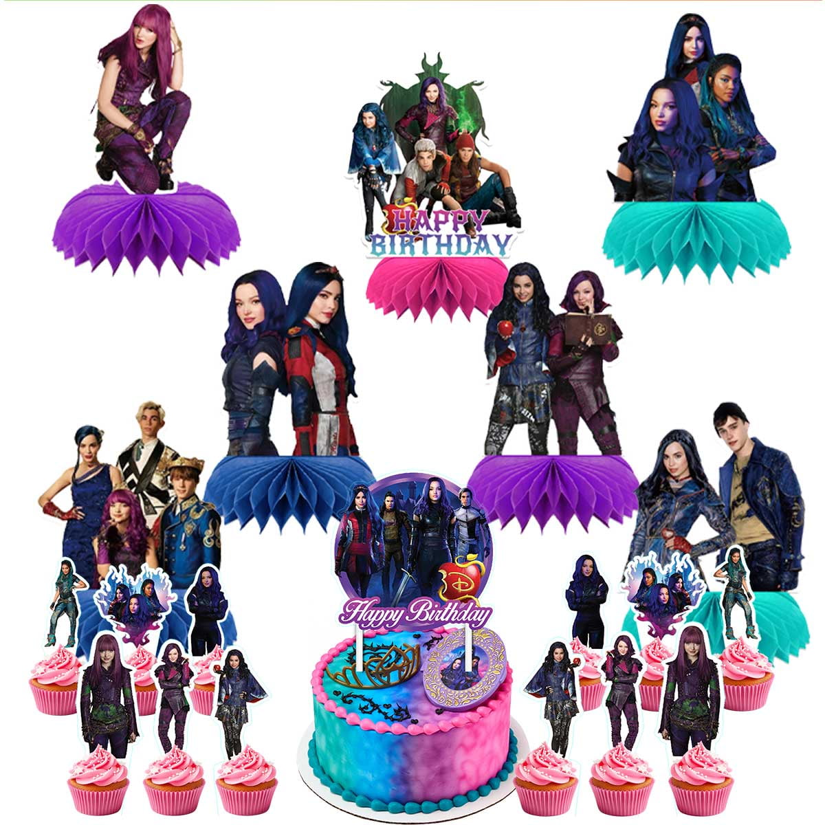 Descendants Table Toppers Honeycomb Centerpieces Cake Toppers ...