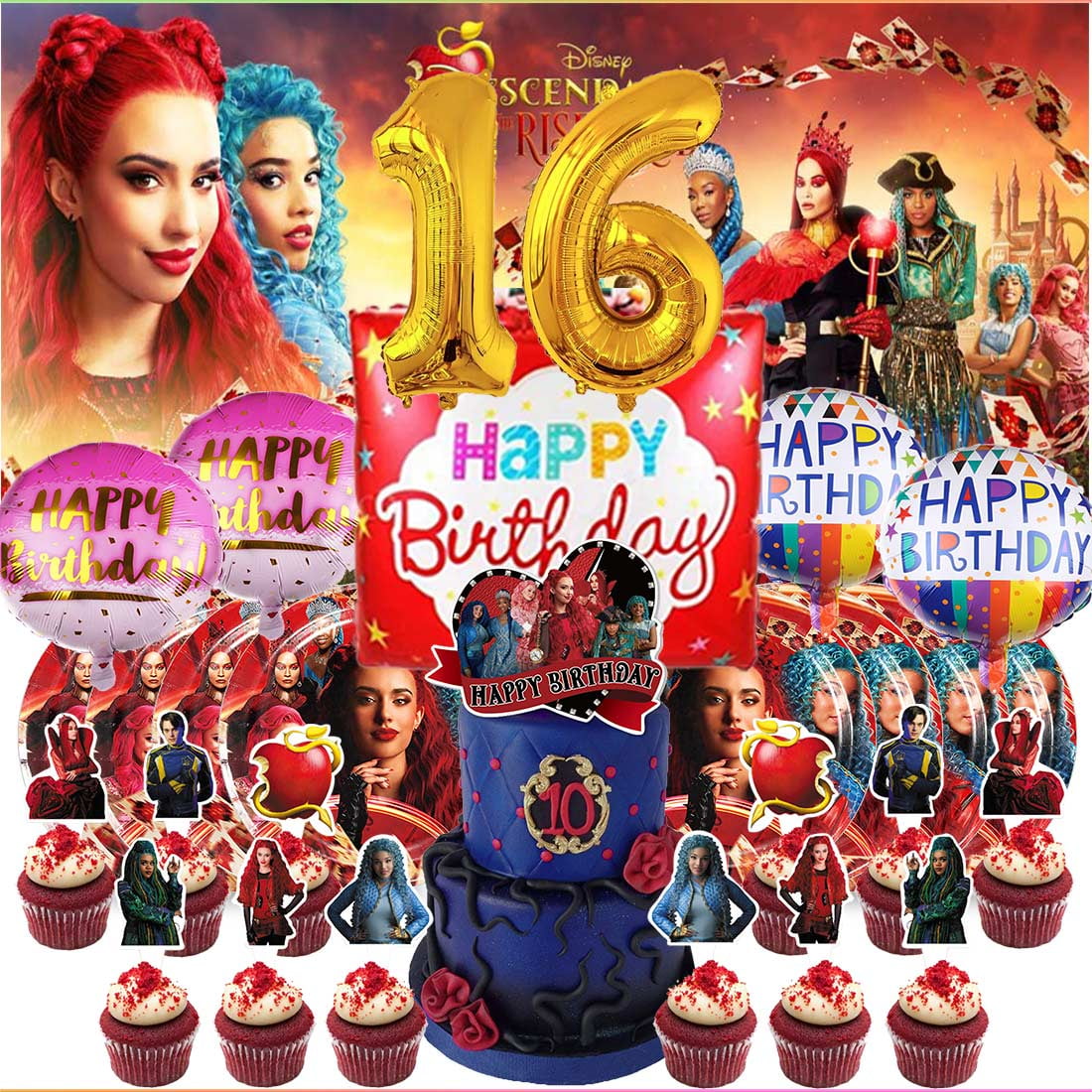 Descendants The Rise of Red 16th Tableware Balloons Cake Toppers ...
