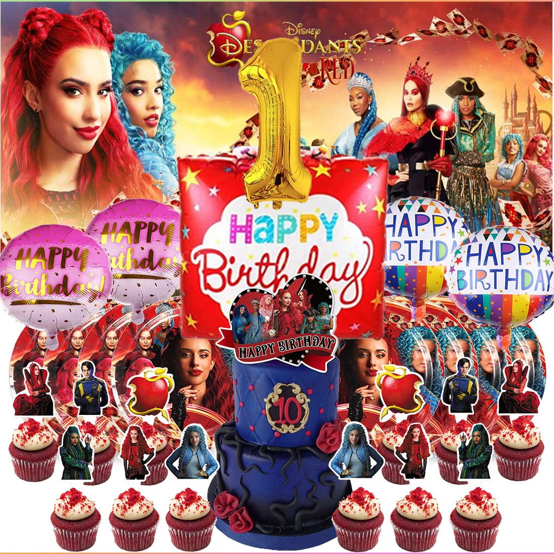 Descendants The Rise of Red 1st Tableware Balloons Cake Toppers ...
