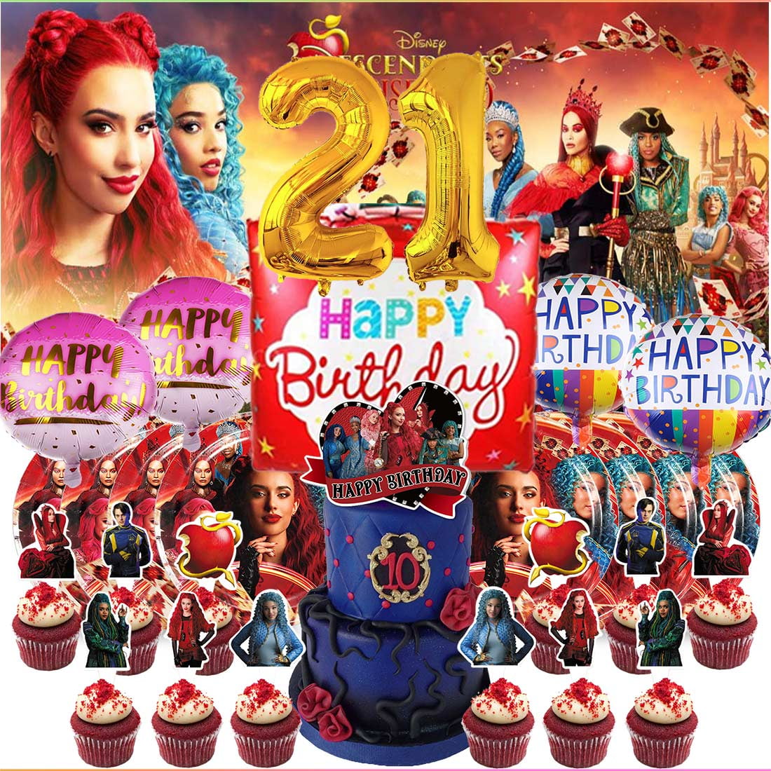 Descendants The Rise of Red 21th Tableware Balloons Cake Toppers ...
