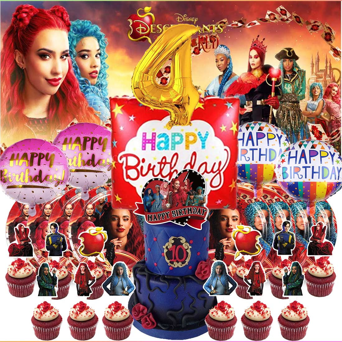 Descendants The Rise of Red 4th Tableware Balloons Cake Toppers ...