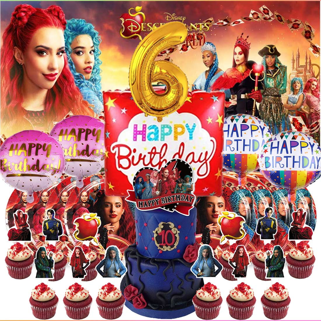 Descendants The Rise of Red 6th Tableware Balloons Cake Toppers ...