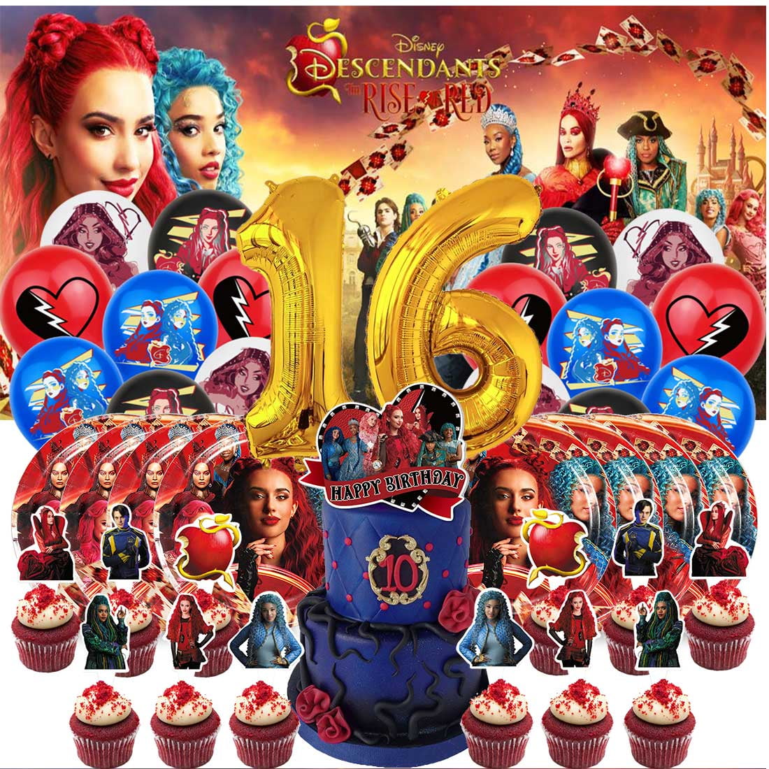 Descendants The Rise of Red Balloons Party Supplies 16th Decor ...