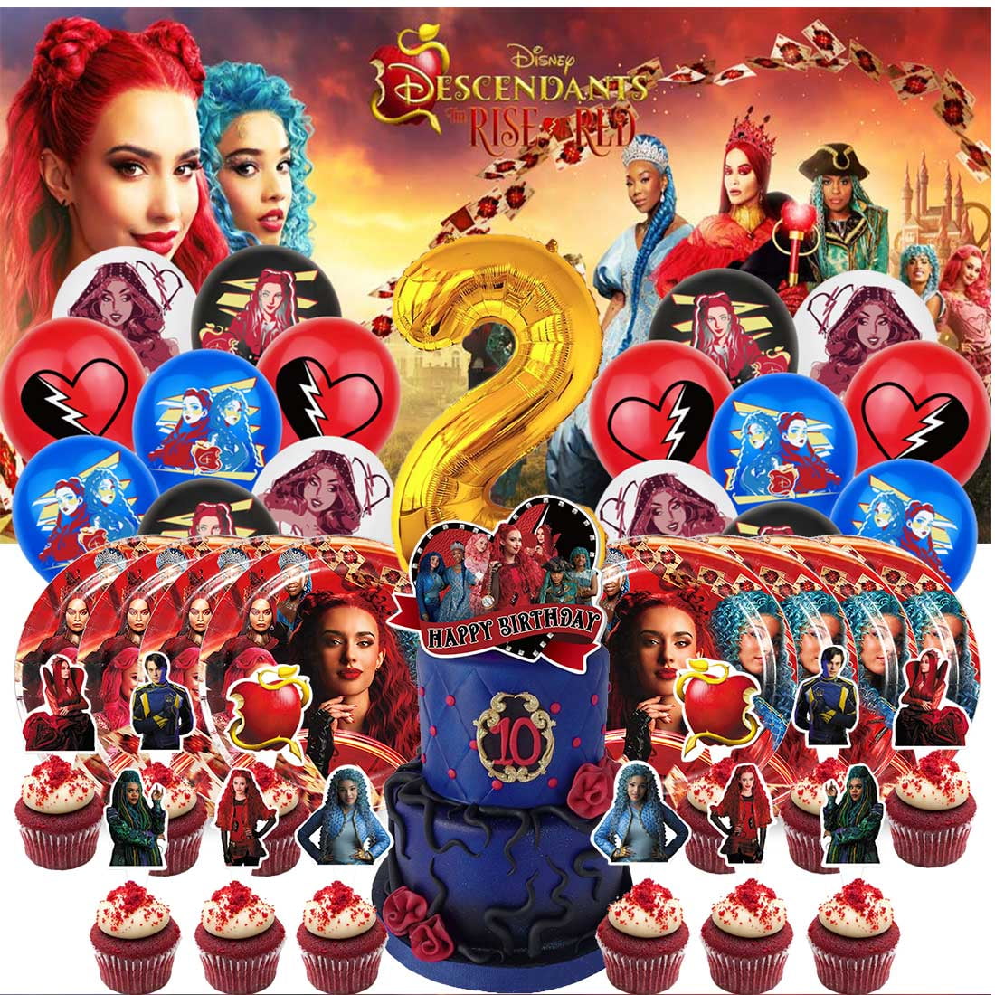 Descendants The Rise of Red Balloons Party Supplies 2nd Decor Tableware ...