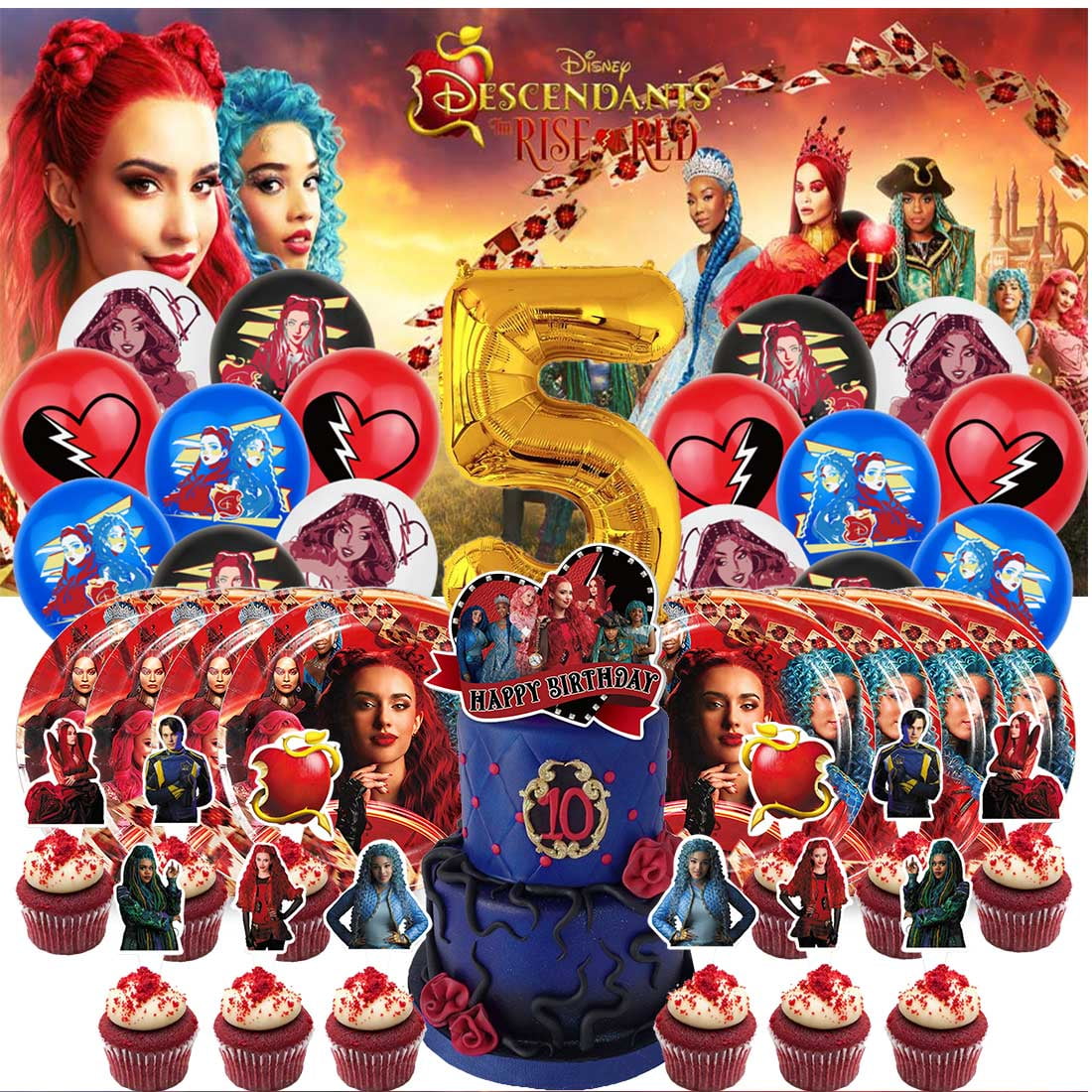 Descendants The Rise of Red Balloons Party Supplies 5th Decor Tableware ...