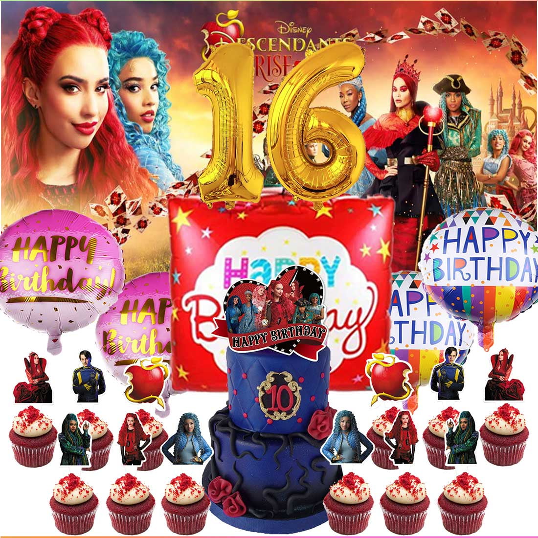 Descendants The Rise of Red Party Supplies Decor 16th Kit Balloons ...
