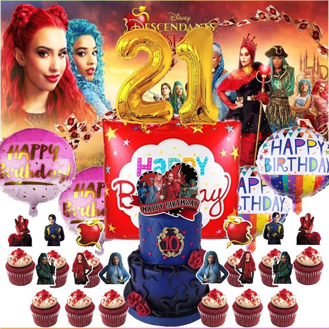 Descendants The Rise of Red Party Supplies Decor 21th Kit Balloons ...
