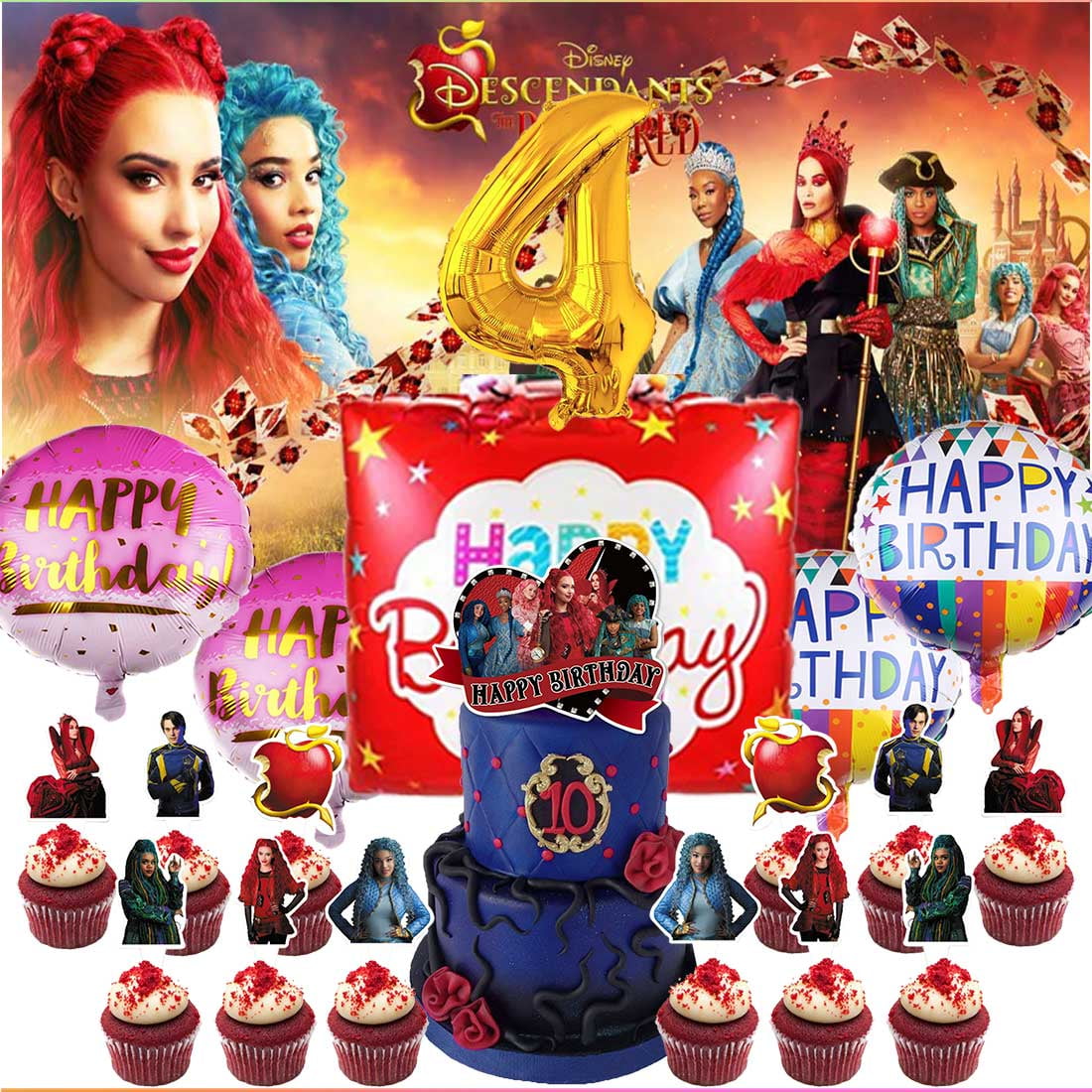 Descendants The Rise of Red Party Supplies Decor 4th Kit Balloons ...