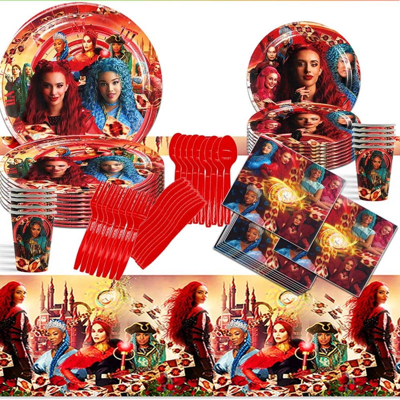 Descendants The Rise of Red Party Tableware Set Plates Cup Kit Birthday ...