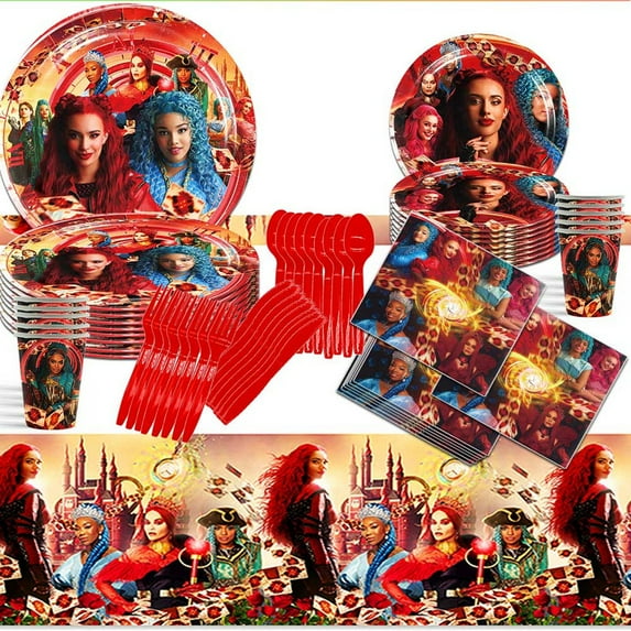 Descendants The Rise of Red Party Tableware Set Plates Cup Kit Birthday ...