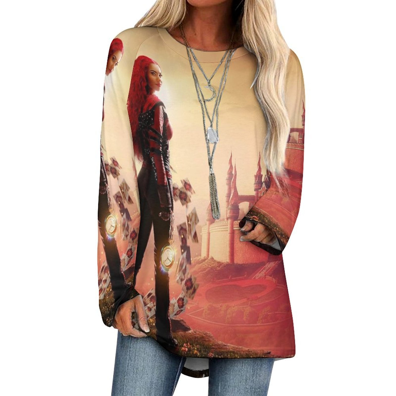 Descendants The Rise of Red Poster Womens Long Sleeve T-Shirt Loose Fit ...