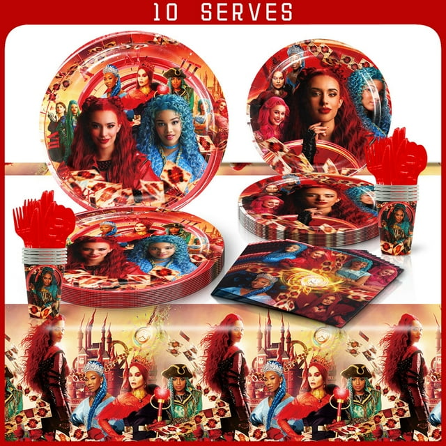 Descendants The Rise of Red Tableware Set Cups Plates Party Supplies ...