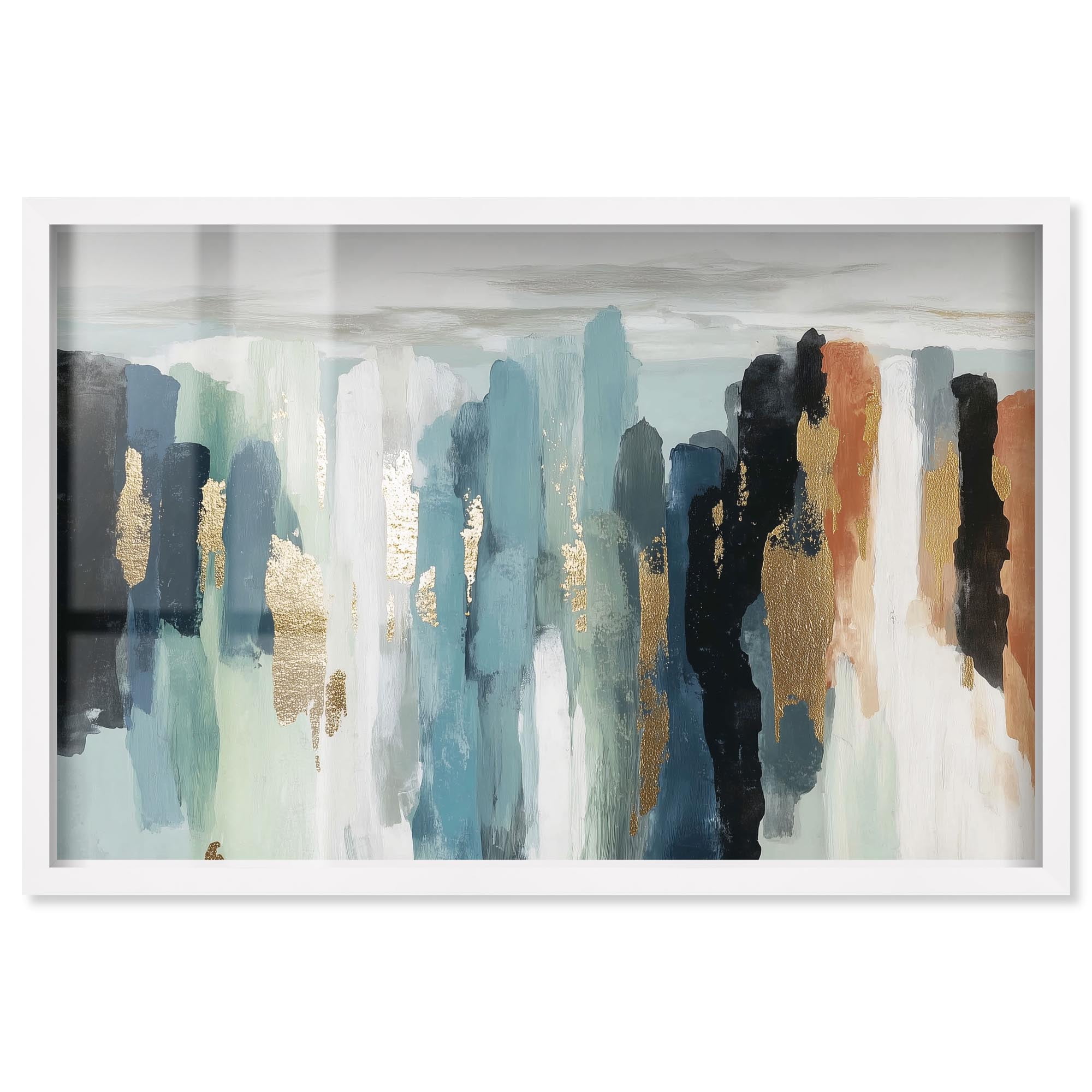 Descent in Gold III Shadowbox Print Green Wall Art by Art Remedy, White ...