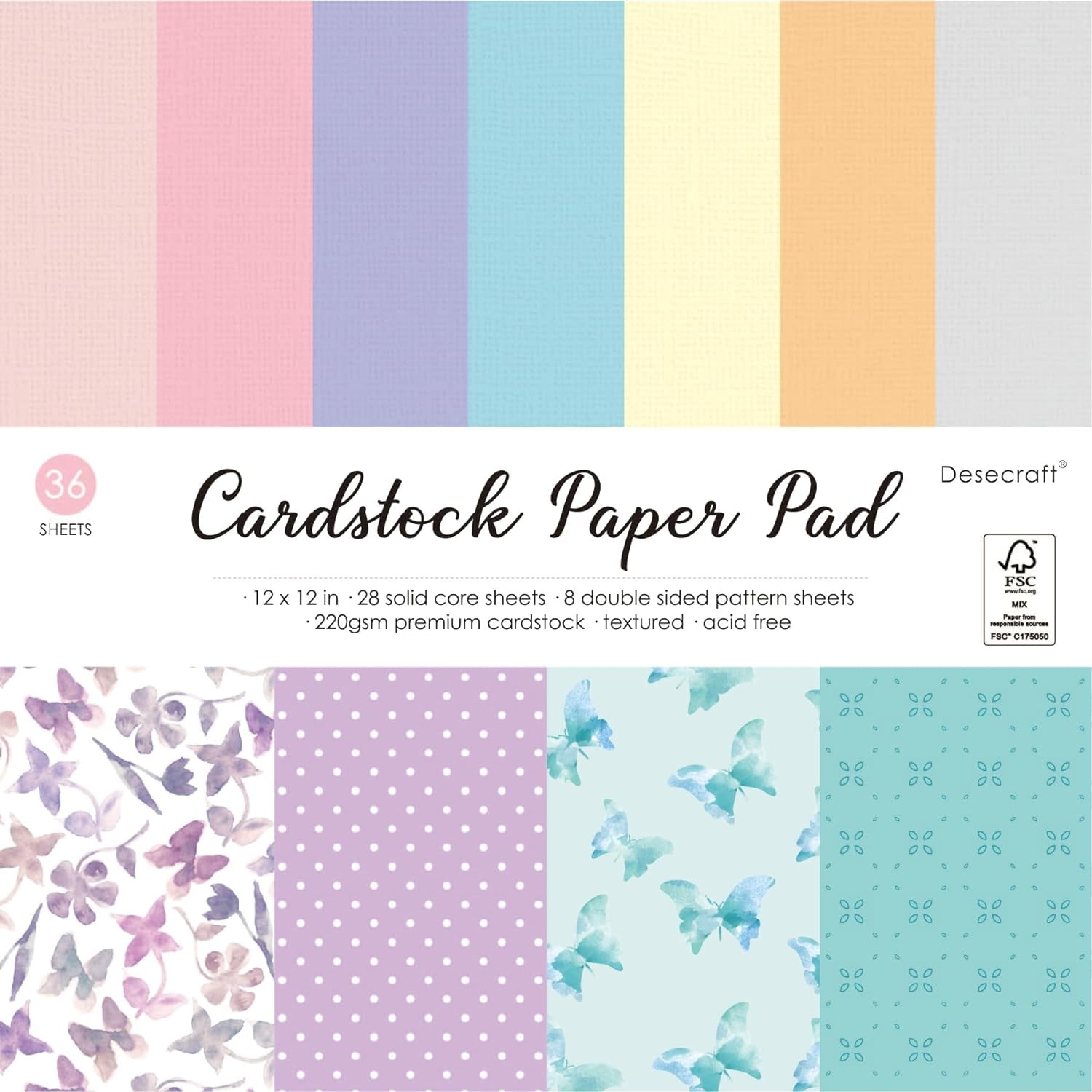 Desecraft 12x12 Solid Colored Easter Scrapbooking Cardstock Paper - 36 ...
