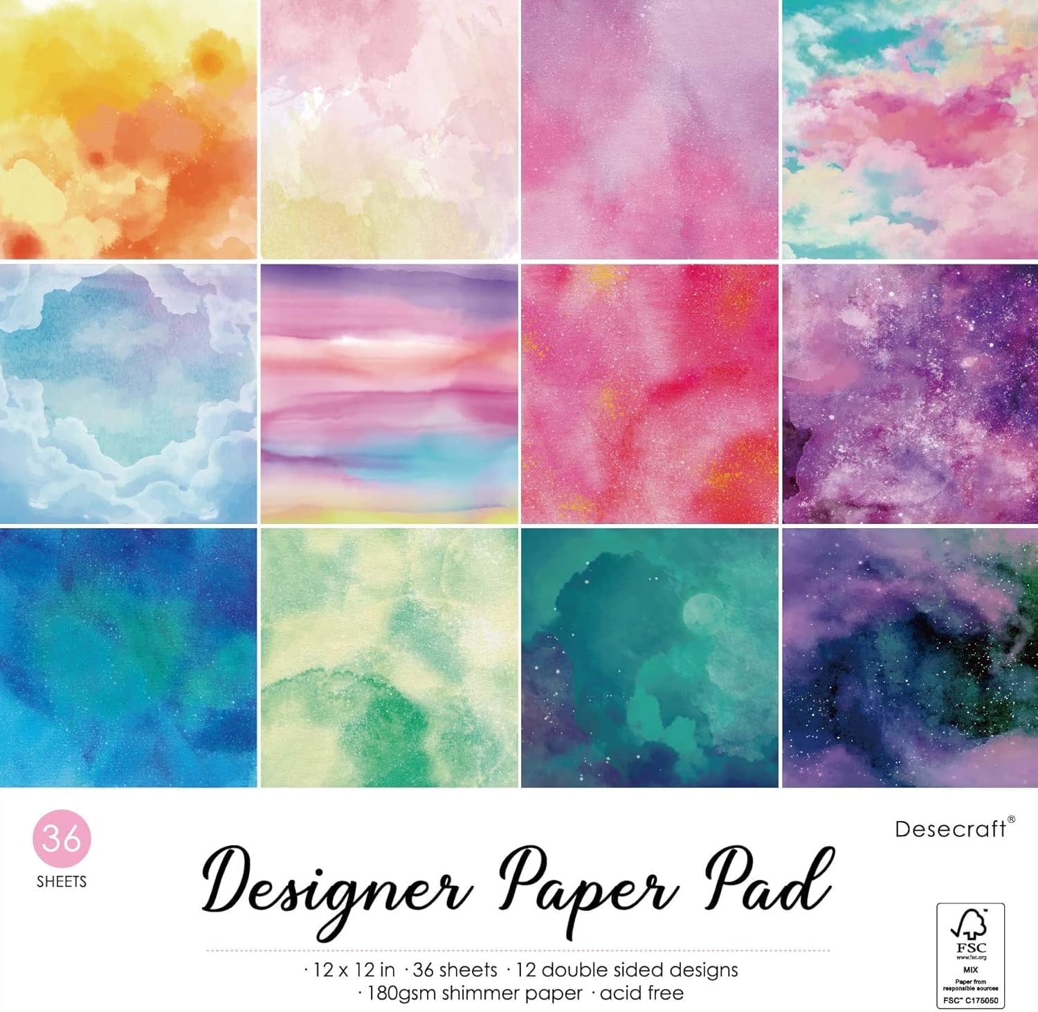 Desecraft 36 sheets 12x12 Paper Pad Pack Scrapbook Cardstock Decorative ...