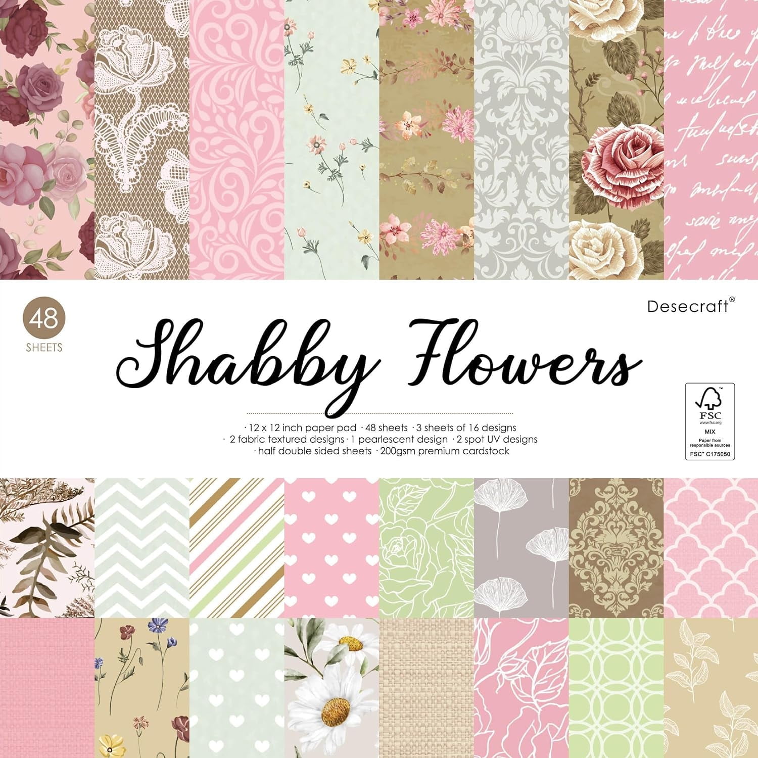 Desecraft 48 sheets 12x12 Scrapbooking Cardstock Decorative Paper Pack ...