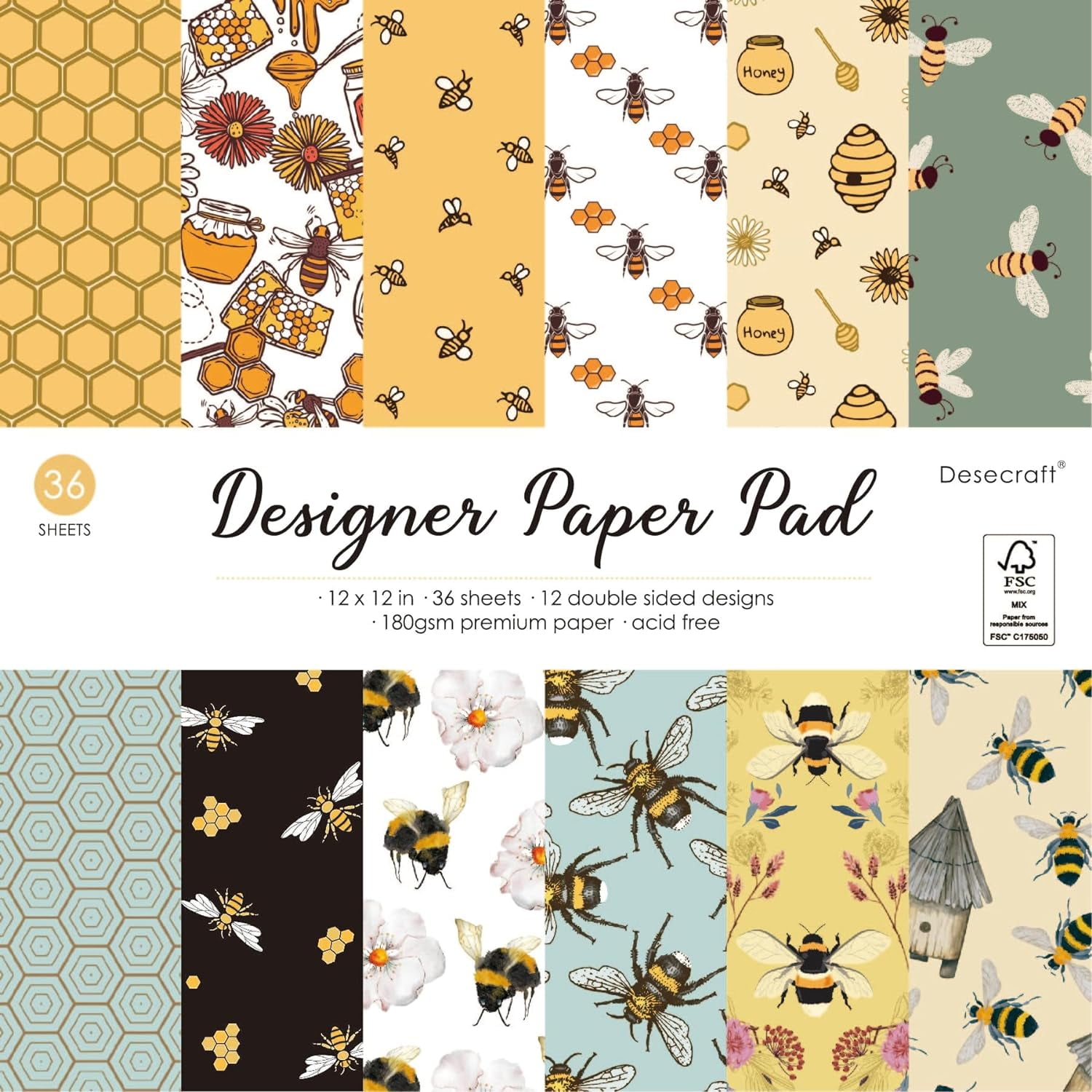 Desecraft Bee and Beehive 12x12 Paper Pad Pack Scrapbook Cardstock ...