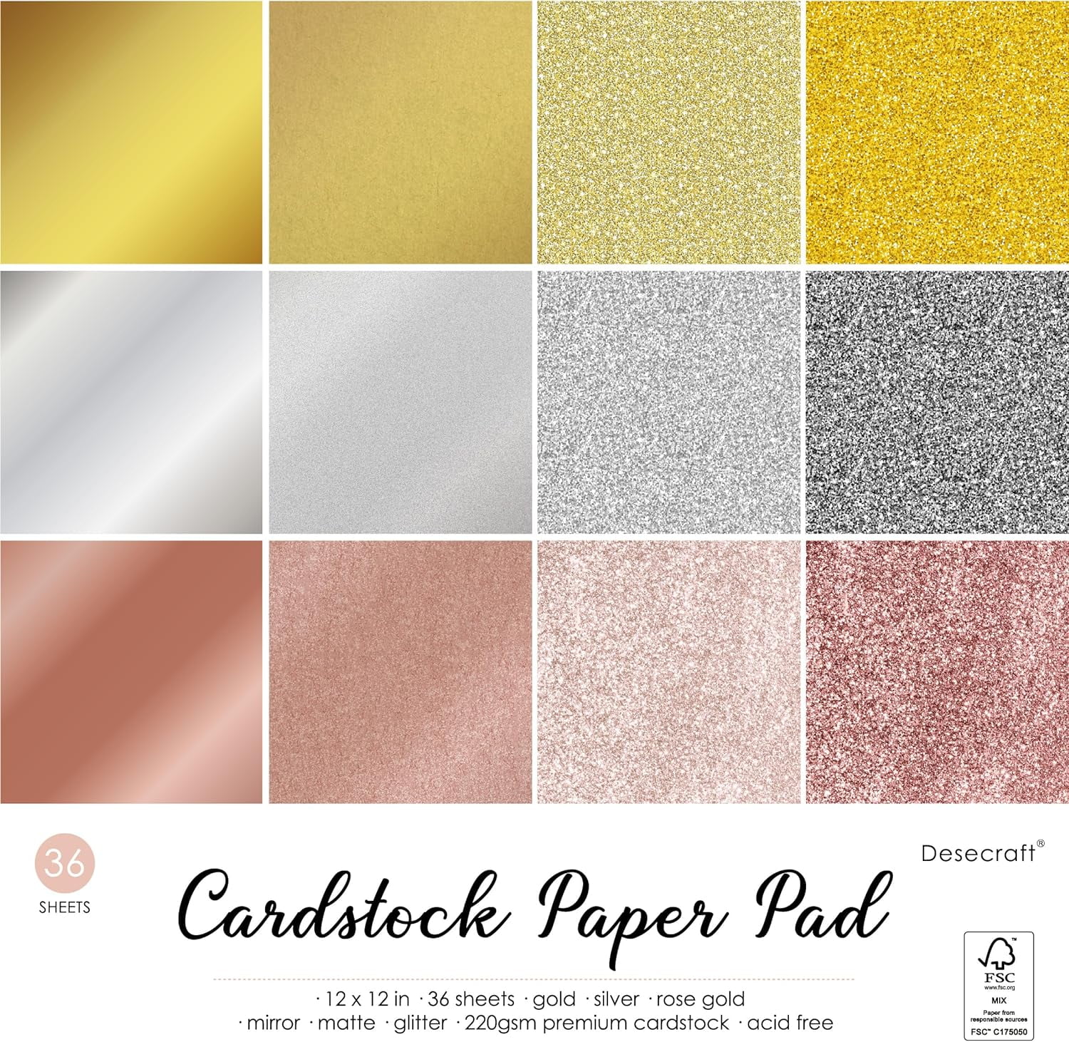 Desecraft Gold Sliver Pink Rose Gold 12x12 Cardstock Scrapbook ...