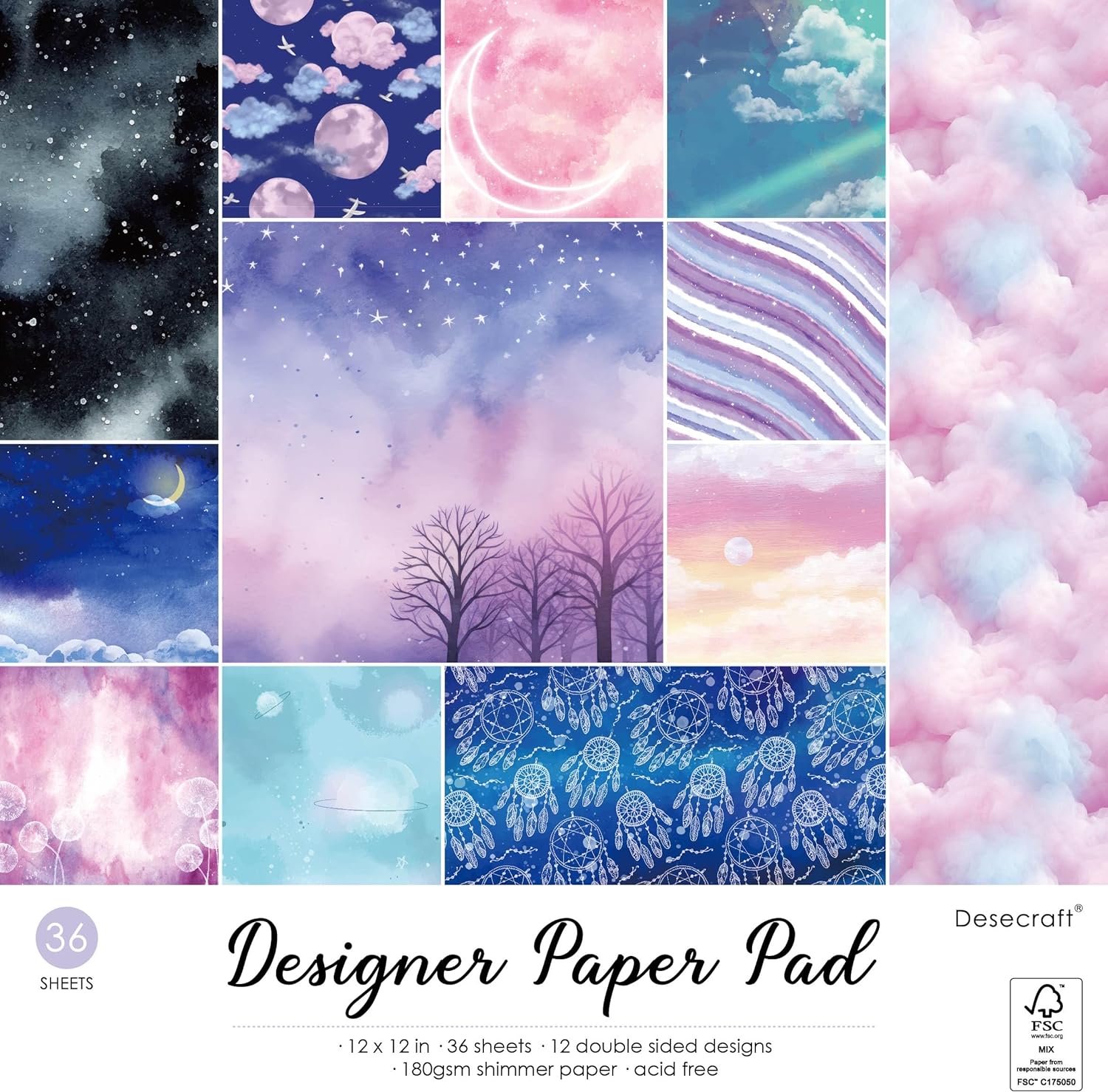 DCWV Double-Sided Cardstock Stack 12"X12" 36/Pkg-Watercolor Ombre, 12 W ...