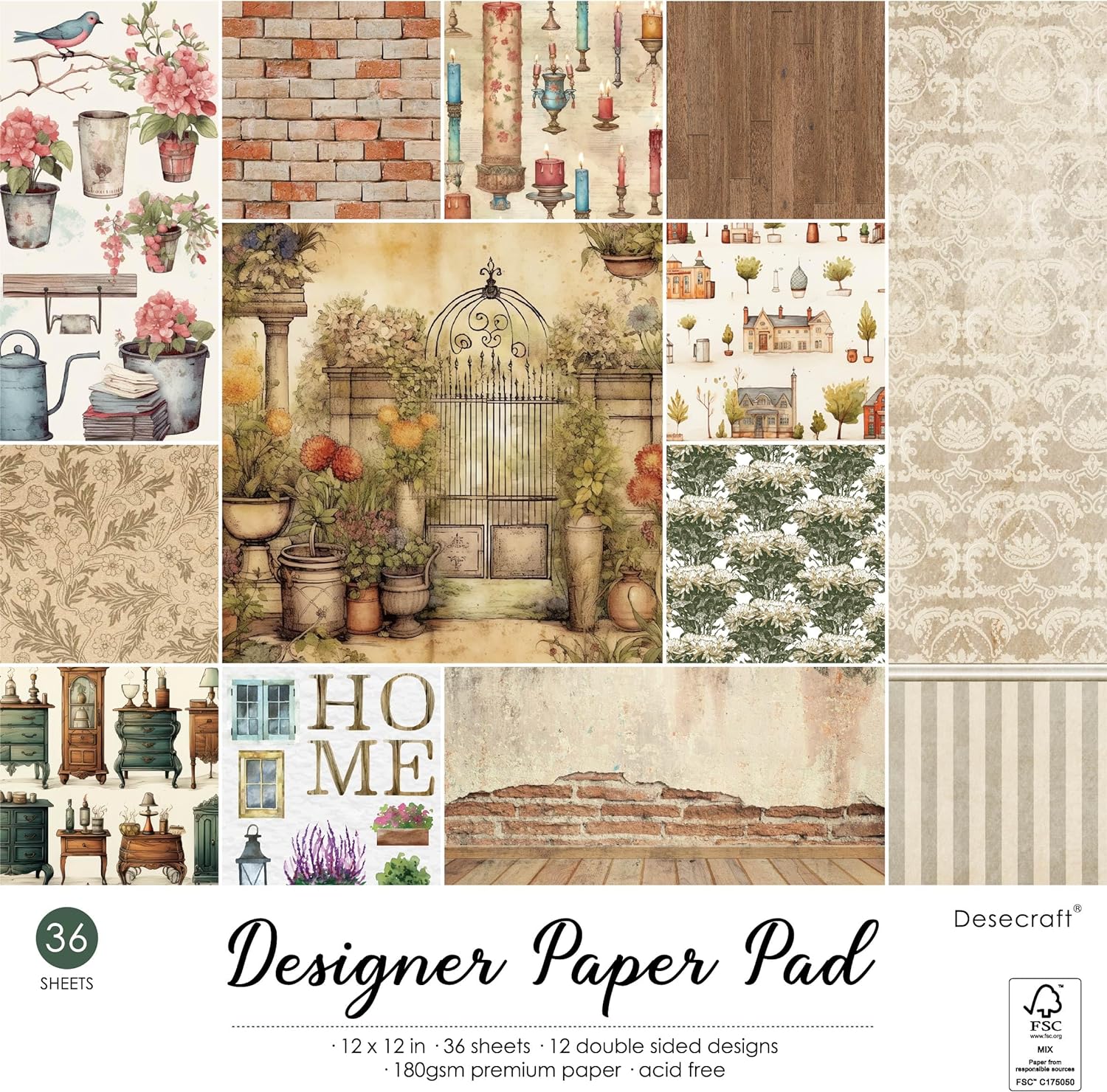 DCWV Double-Sided Paper Stack 12"X12" 36/Pkg-Fairytale Floral, 12 W ...