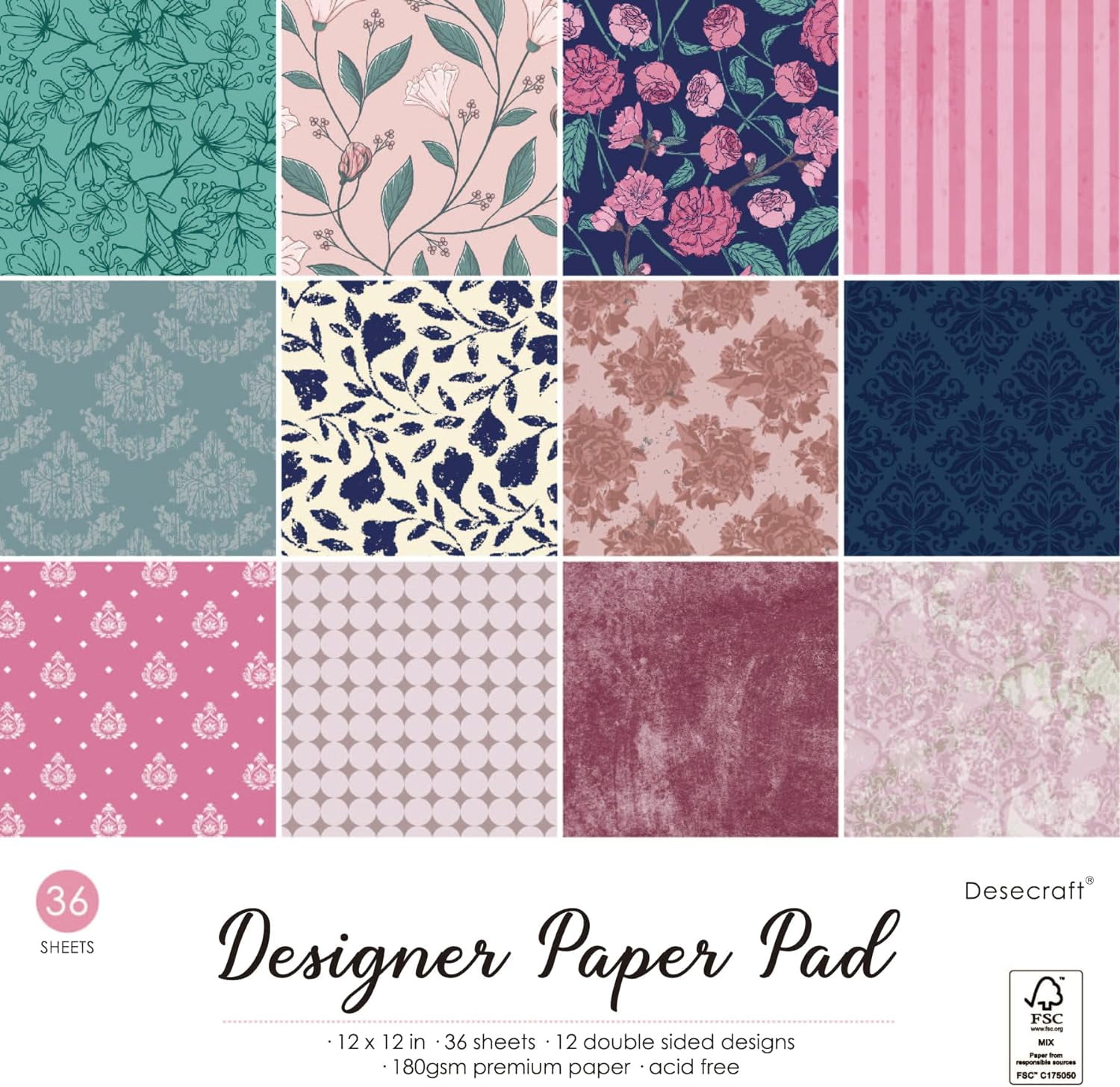 Desecraft Vintage Spring 12x12 in Double Sided Paper Pad Pack Scrapbook ...