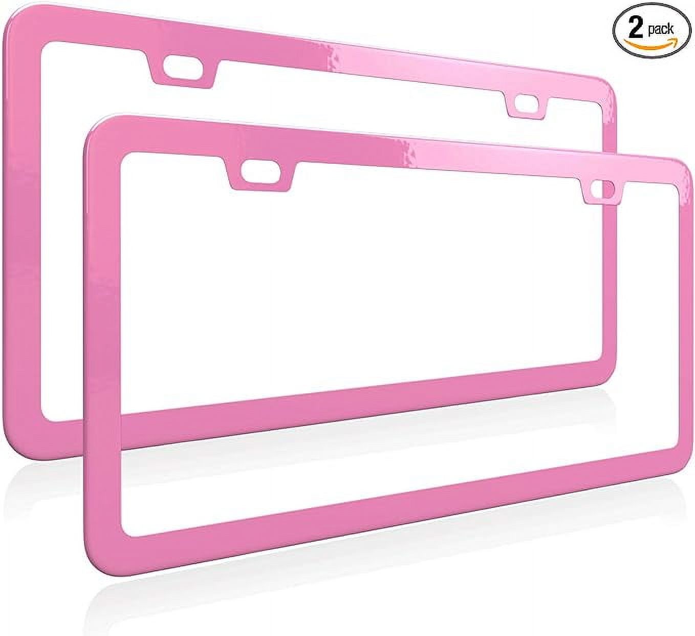 Deselen Pink License Plate Frame, Metal Thin Stainless Steel with 2 ...