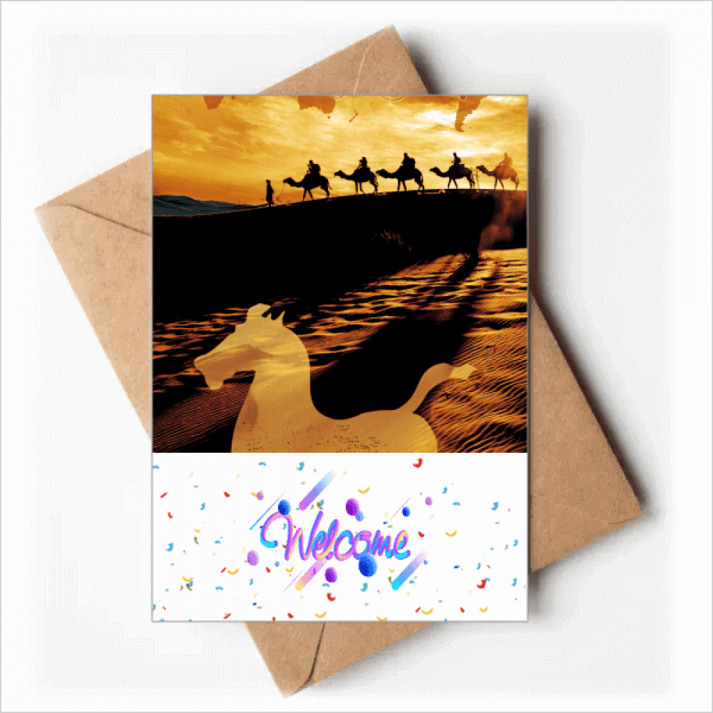 Desert Along the Way to the Silk Road Map Camel Welcome Back Greeting ...