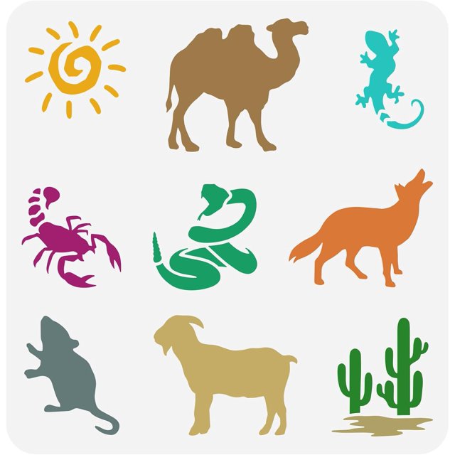 Desert Animals Stencil 11.8x11.8 inch Lizard Snake Cactus Drawing ...