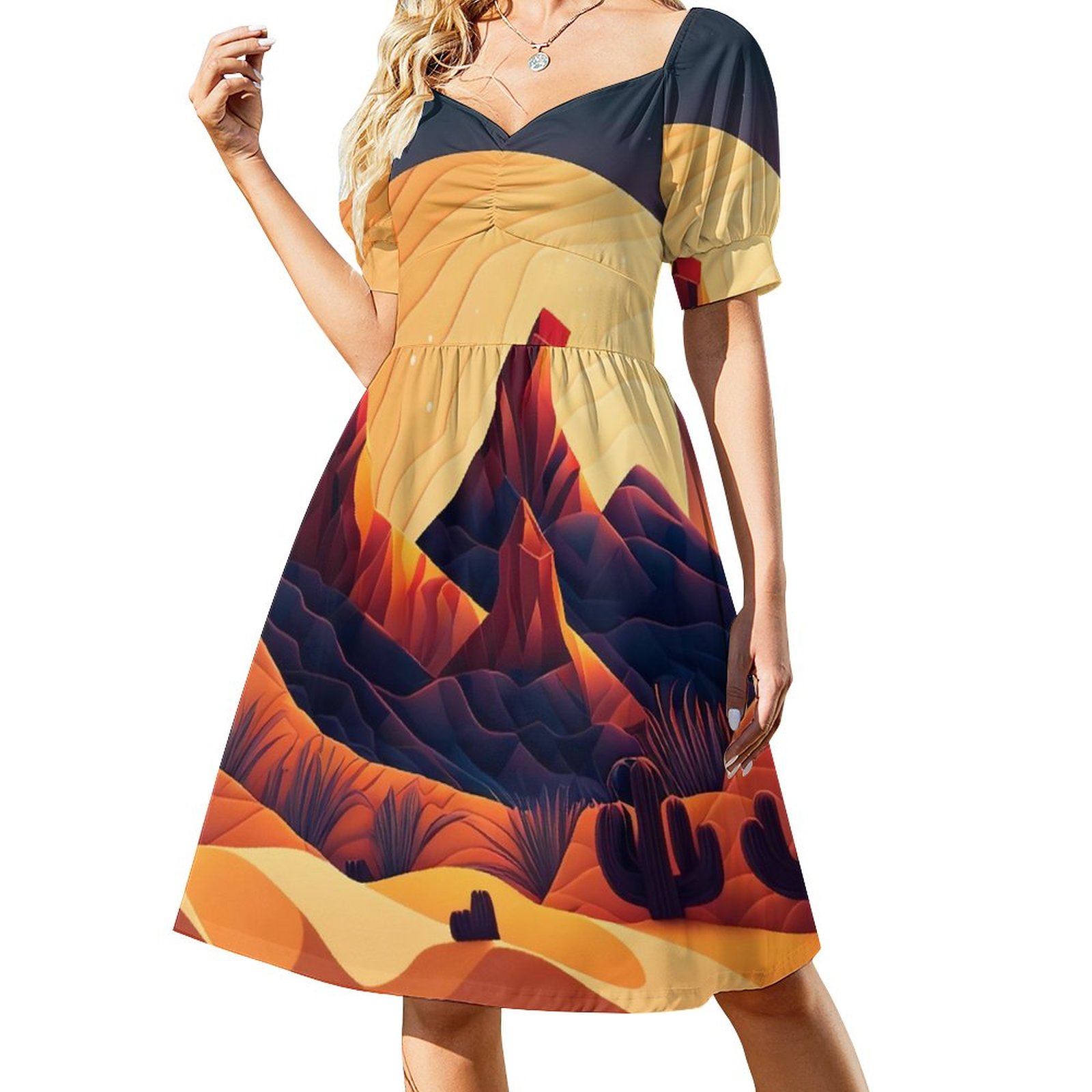 Desert At Night Dress Landscape Kawaii Dresses Summer Stylish Casual ...