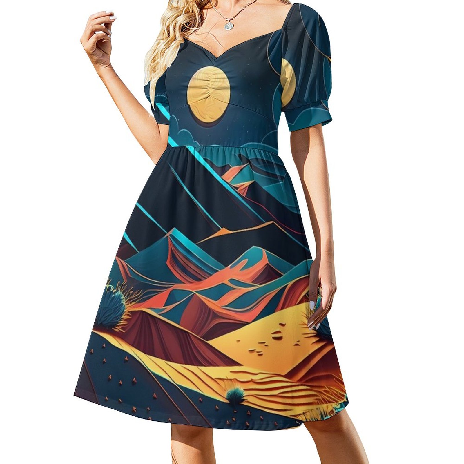 Desert At Night Dress Landscape Kawaii Dresses Summer Stylish Casual ...