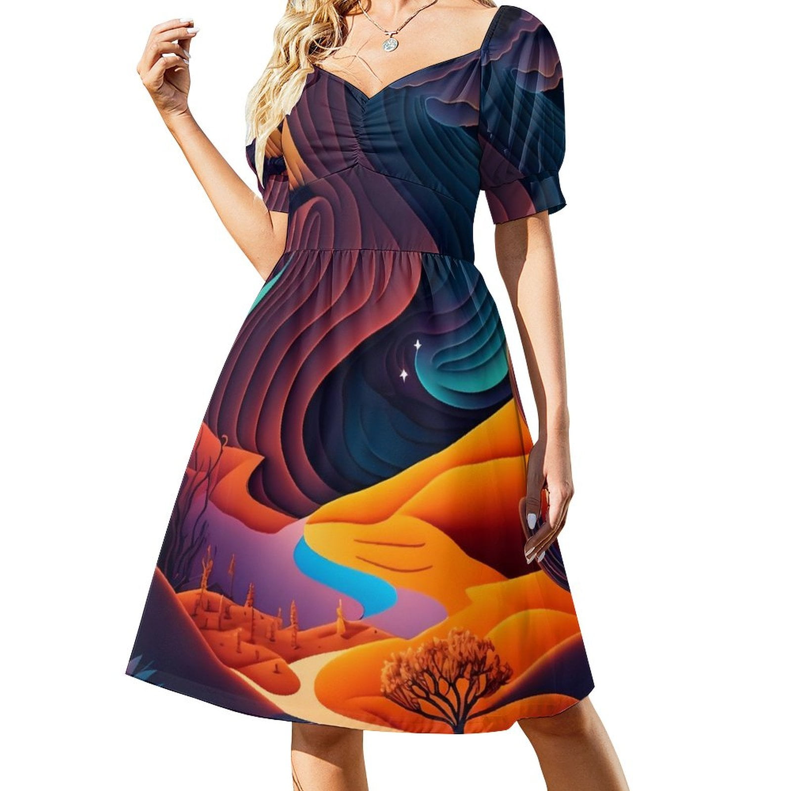 Desert At Night Dress Landscape Kawaii Dresses Summer Stylish Casual ...