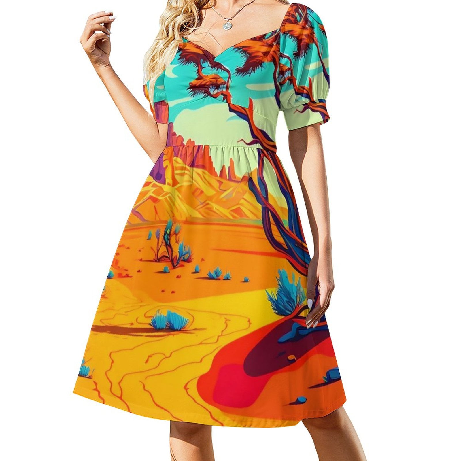 Desert At Night Dress Landscape Kawaii Dresses Summer Stylish Casual ...