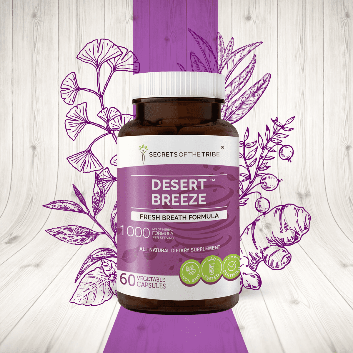 Desert Breeze 60 Capsules, 500 mg, Sage, Green Tea, Ginkgo, Cranberry ...