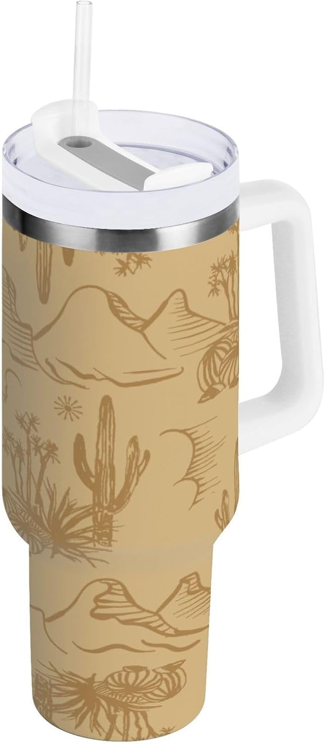 Desert Cactus 40oz Tumbler - Stainless Steel Travel Mug with Handle ...