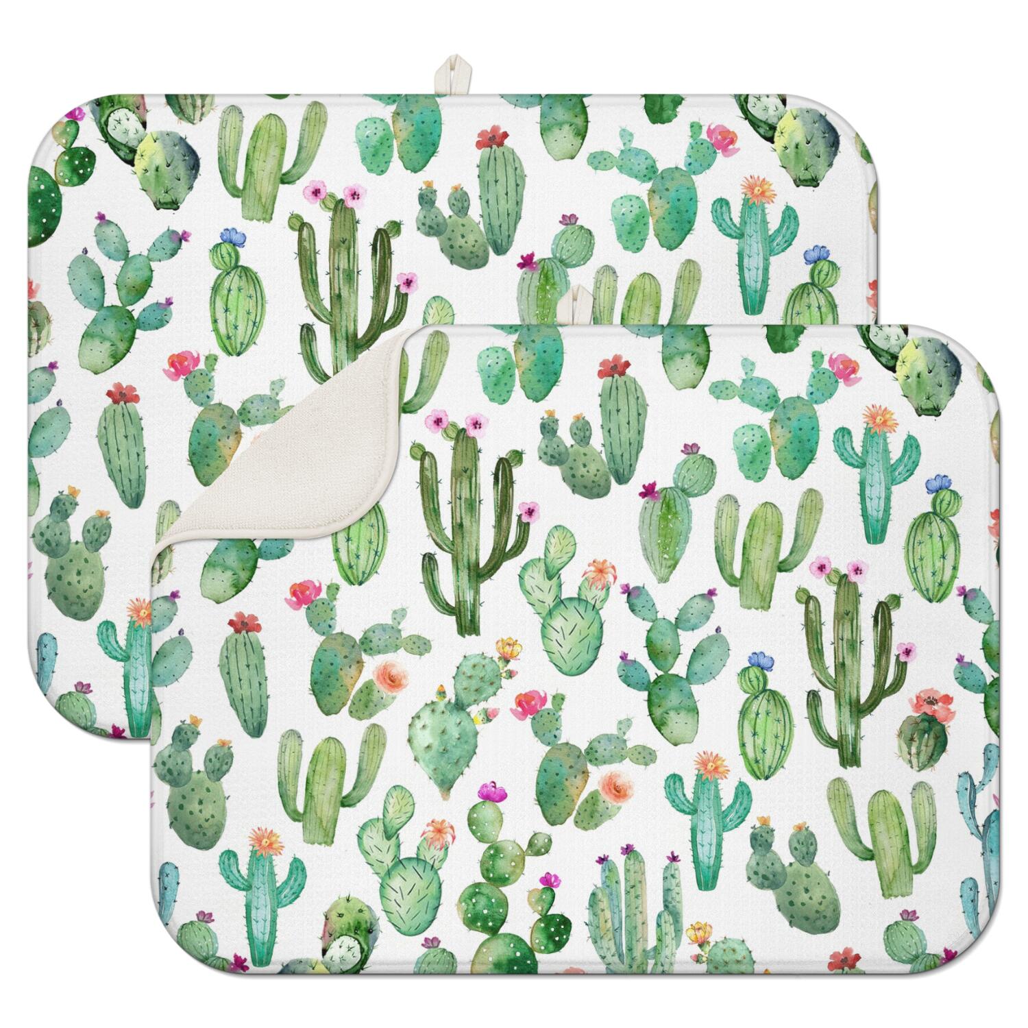 Desert Cactus Art Dish Drying Mat – Watercolor Cactus and Retro Desert ...