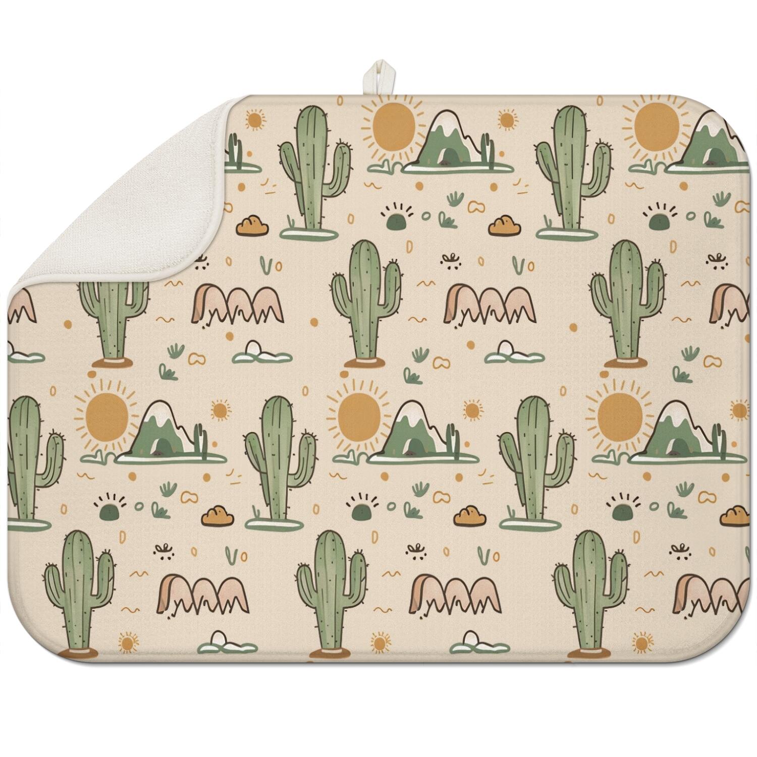 Desert Cactus Art Dish Drying Mat – Watercolor Cactus and Retro Desert ...