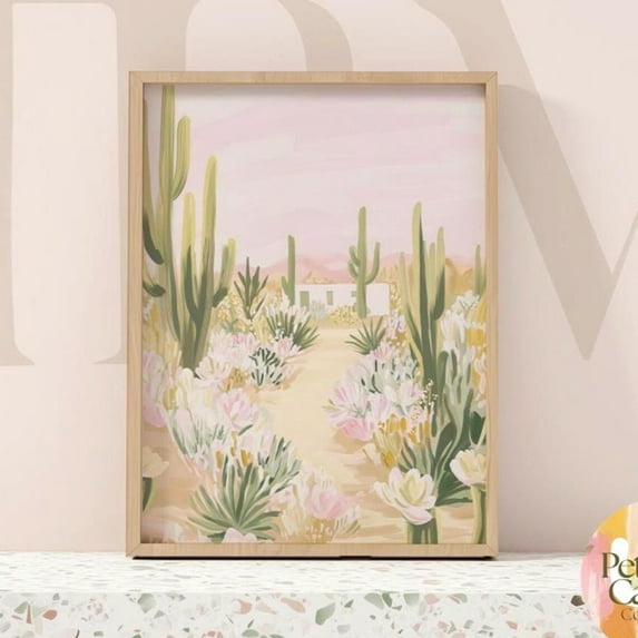 Desert Cactus Art Print, Boho Southwestern Pastel Landscape Home Decor ...