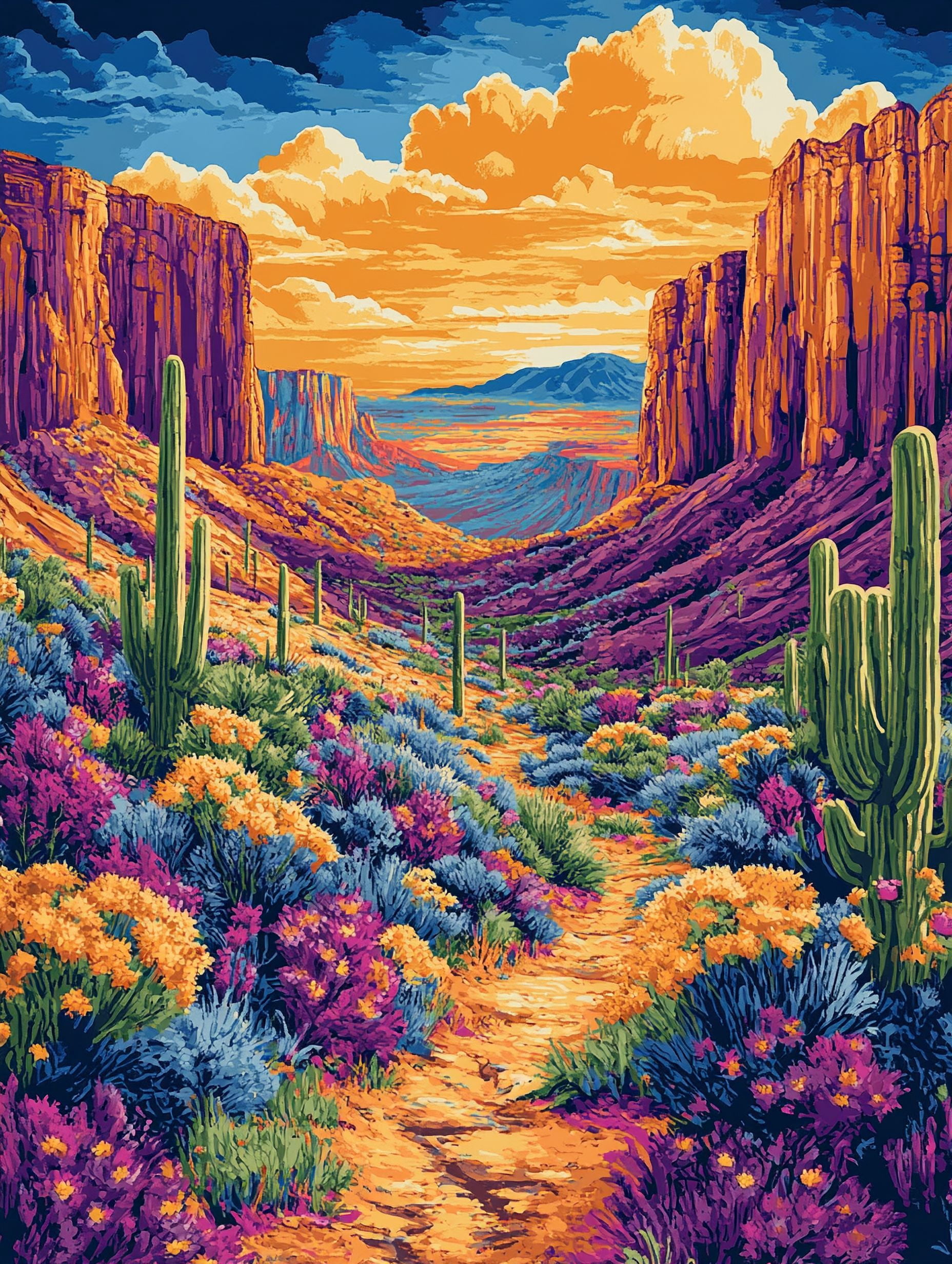 Desert Cactus Canyon Landscape Canvas Wall Art， Perfect for Living Room ...
