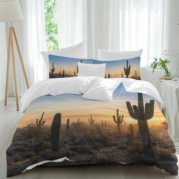 Desert Cactus Duvet Cover Set Twin Size, Sunrise Plant Nature Landscape ...