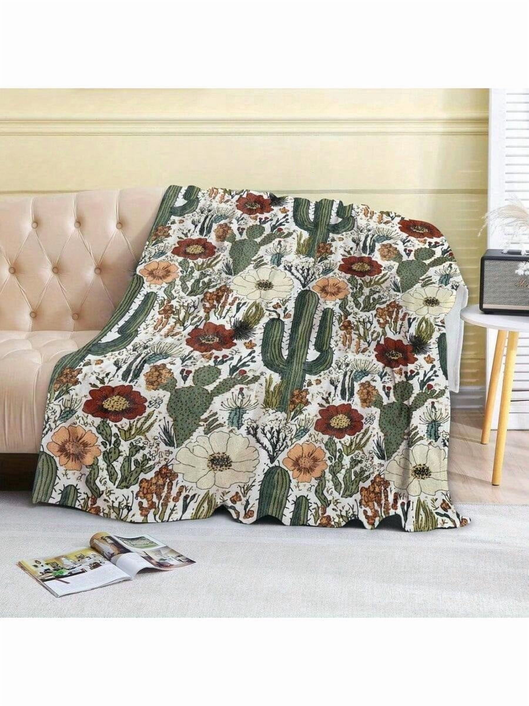 Desert Cactus Floral Print Fleece Blanket - 280gsm Ultra-Soft Flannel ...