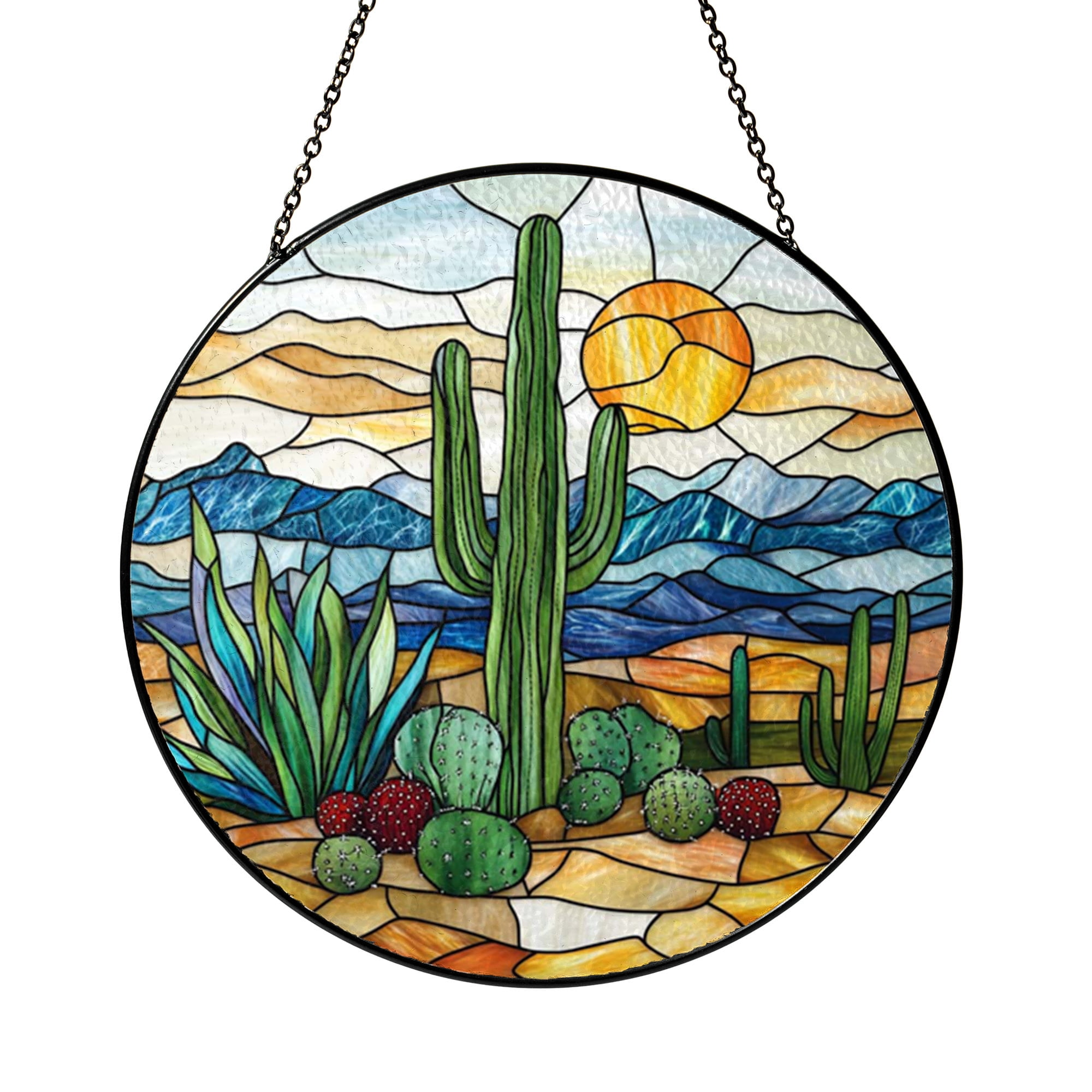 Desert Cactus Glass Style Suncatcher, Decorative Nature Window Hanging ...