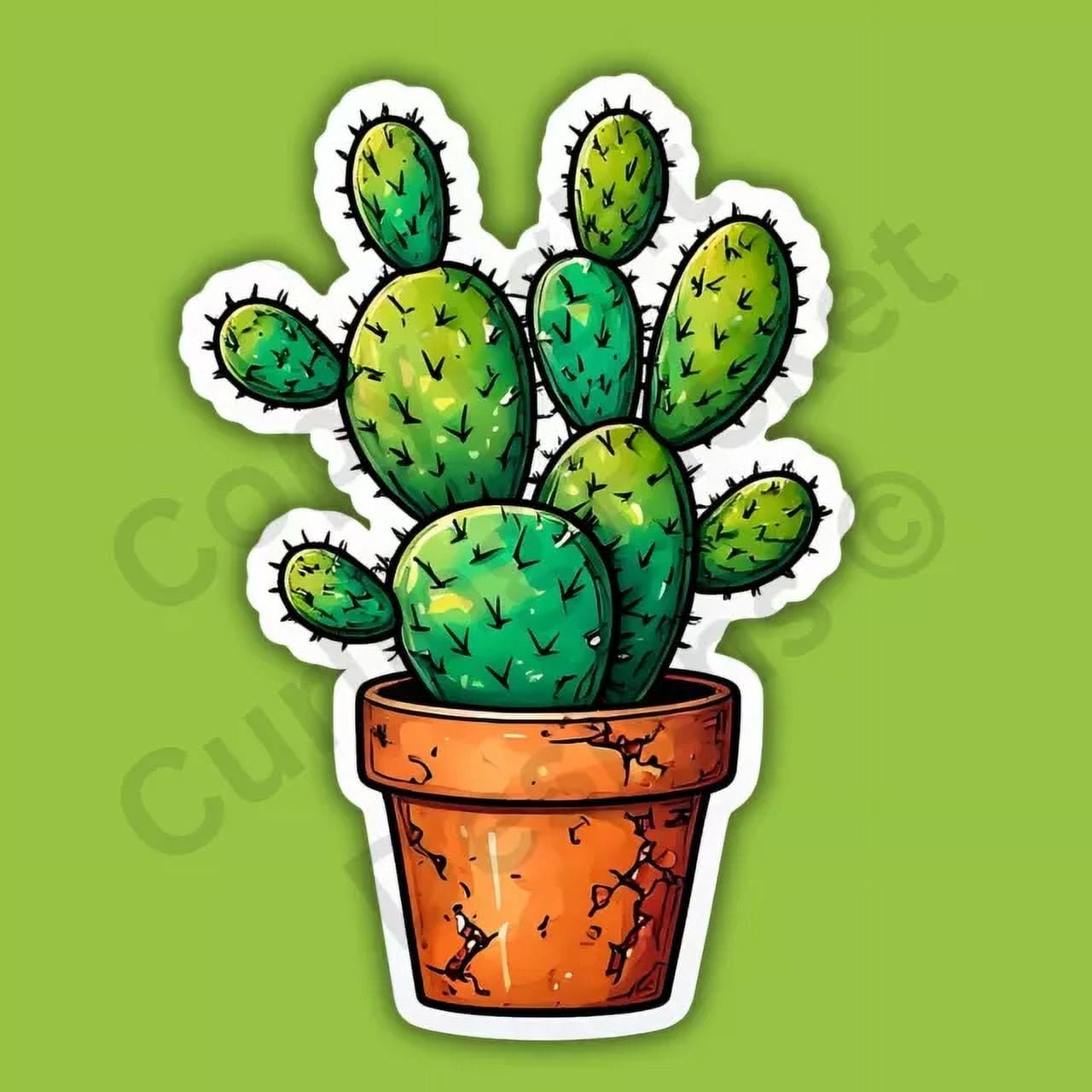 Desert Cactus In A Clay Pot Thorny Sticker Phone Decal Water Bottle ...