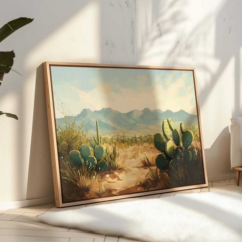 Desert Cactus Landscape Art Southwest Nature Wall Art Mountain Sunset ...
