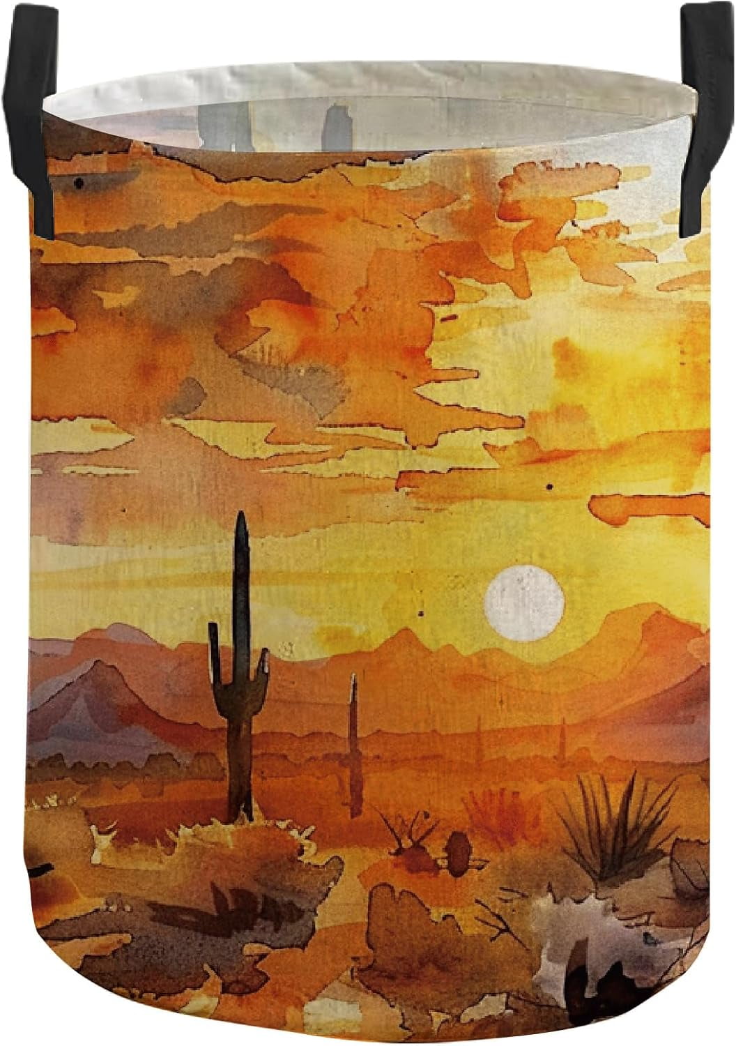 Desert Cactus Laundry Basket with Rope Handles Sunset Foldable ...