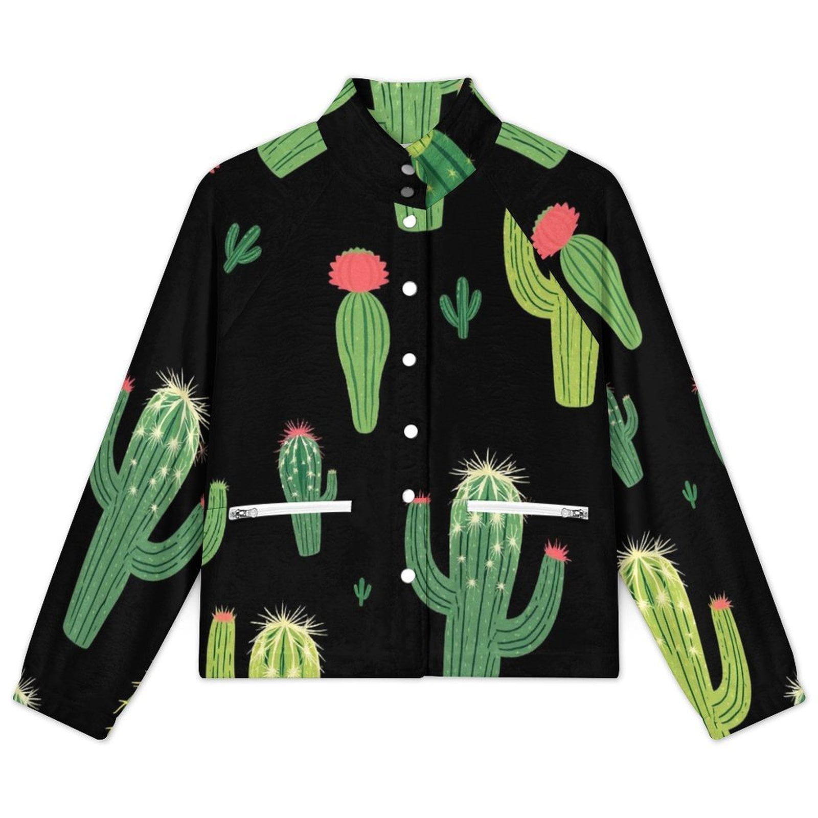 Desert Cactus Pattern Fall Winter Women Jacket Stand Collar Thick Plush ...