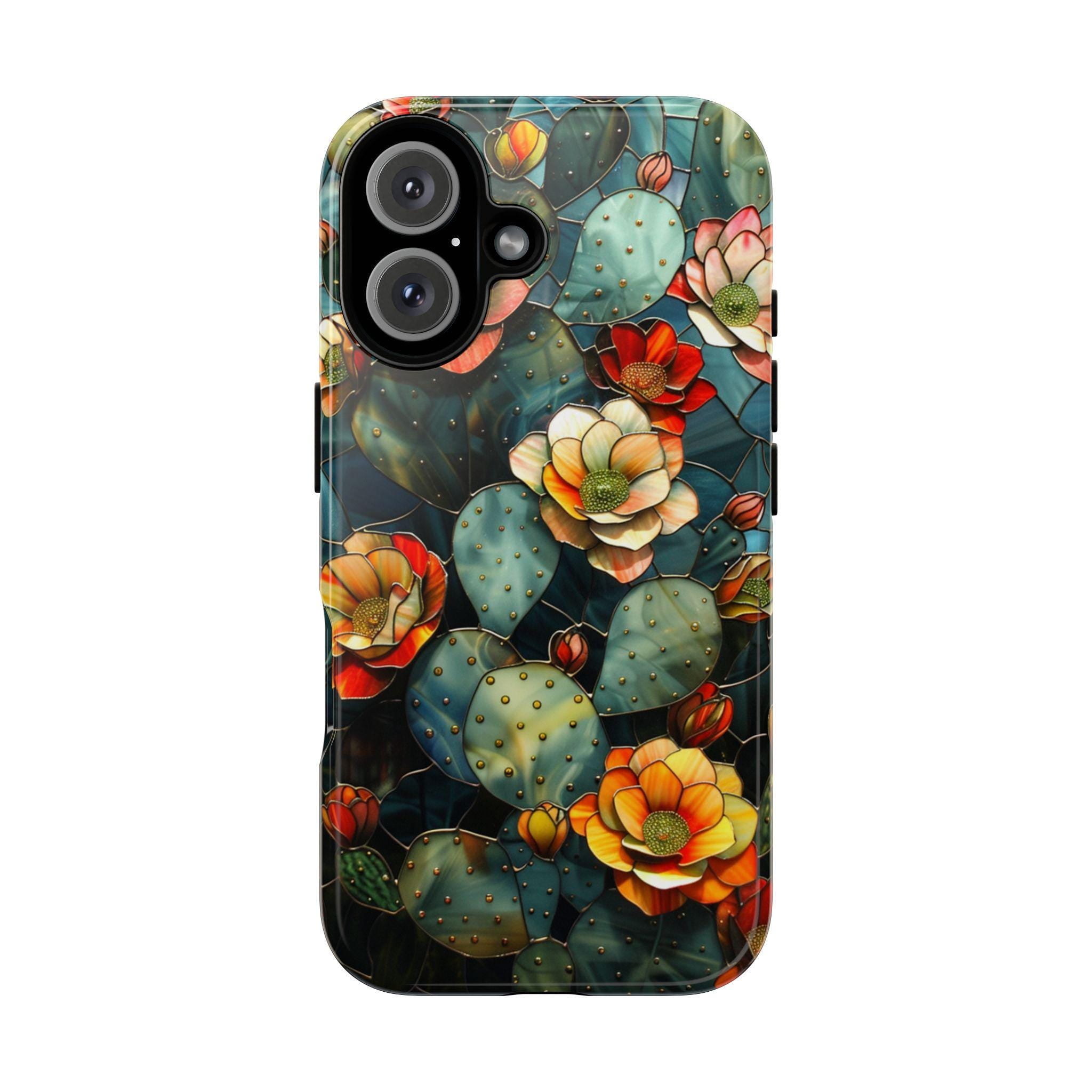 Desert Cactus Stained Glass Floral Art Phone Case for iPhone 17 16 15 ...
