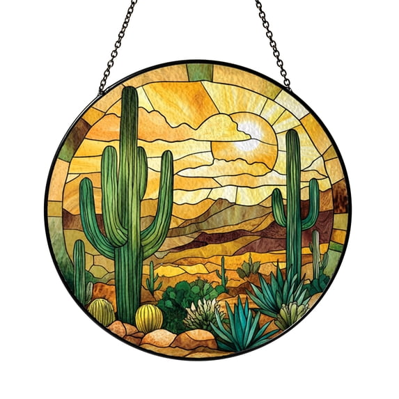 Desert Cactus Stained Glass Window Art Botanical Decorative Glass ...