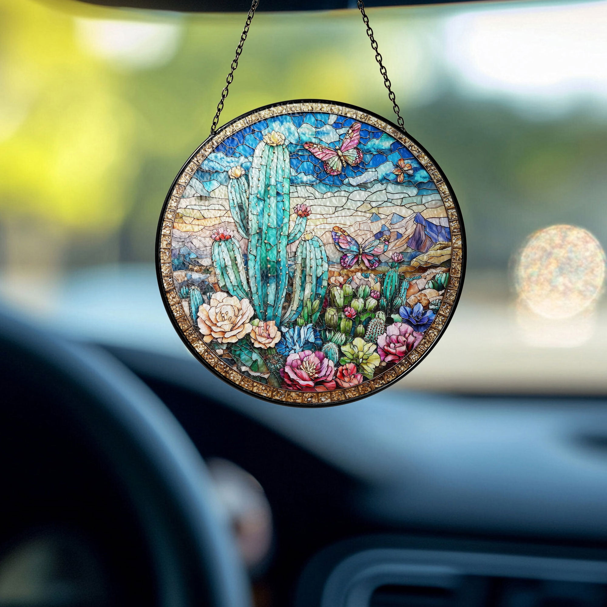 Desert Cactus Stained Glass Window Hanging - Handmade Sun Catcher ...