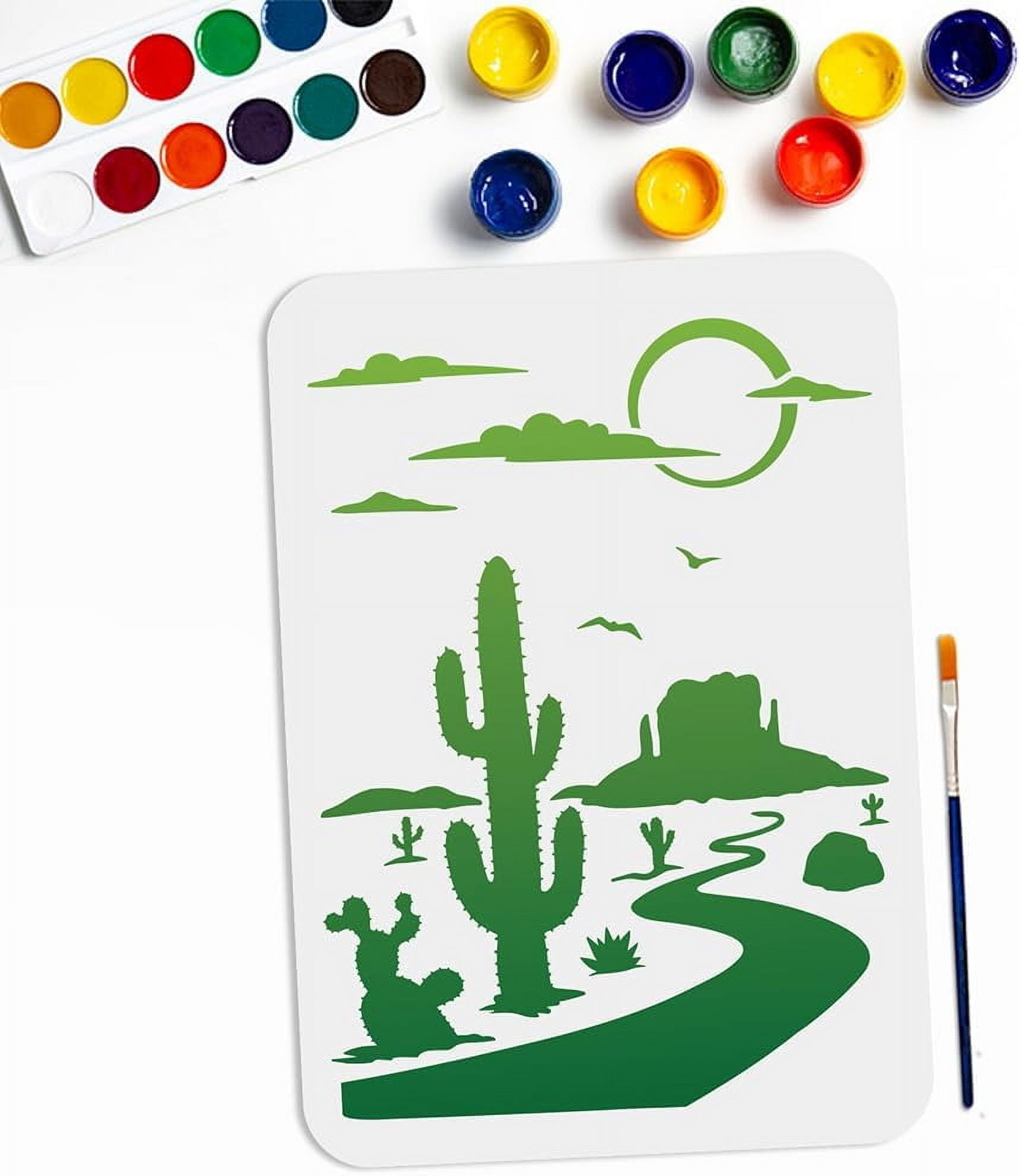 Desert Cactus Stencil 11.7×8.3inch Large Wilderness Desert Landscape ...