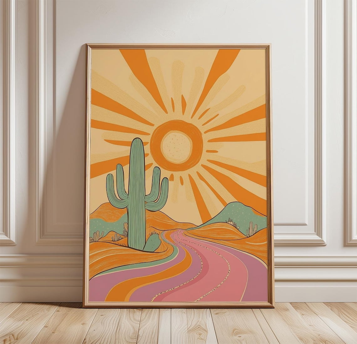 Desert Cactus Sunset Southwestern Landscape Retro Sunburst Nature ...